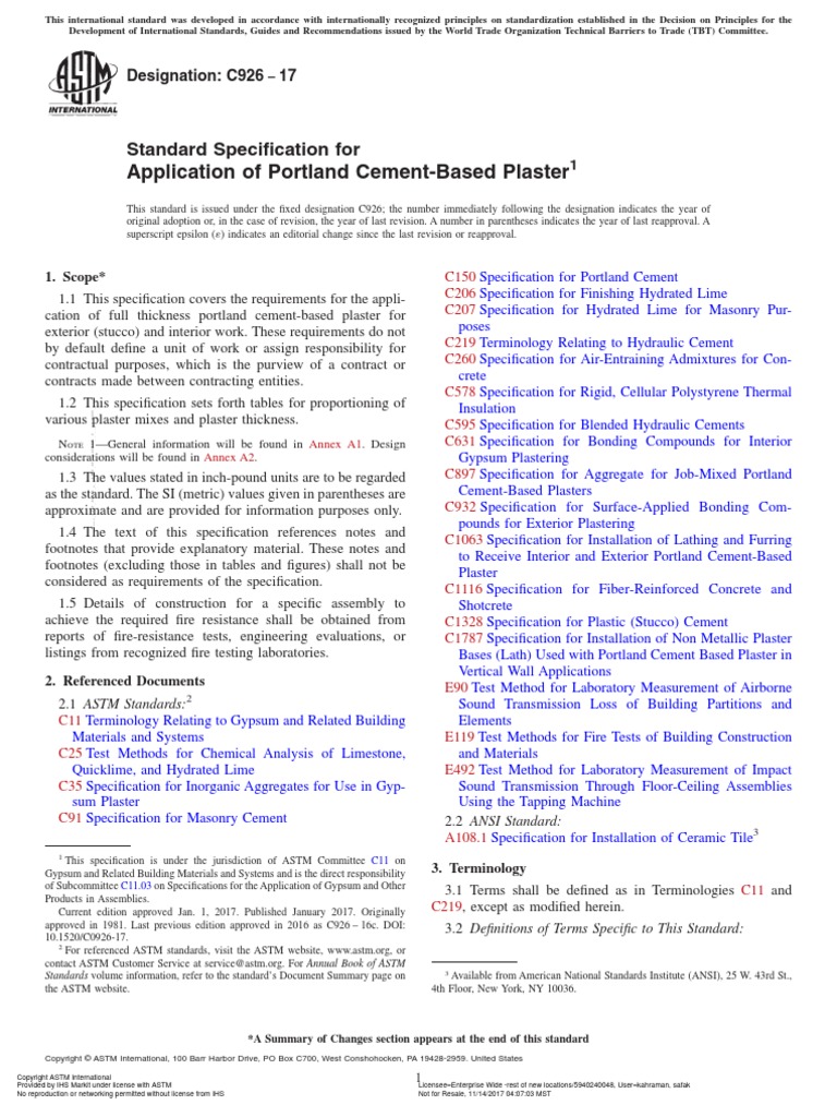 Astm C926 | PDF | Plaster | Cement