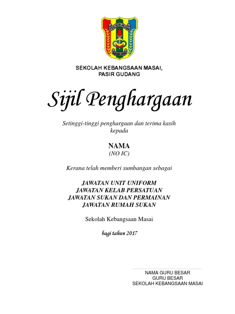 Sijil Penilaian Kokurikulum Template - sijil negeri