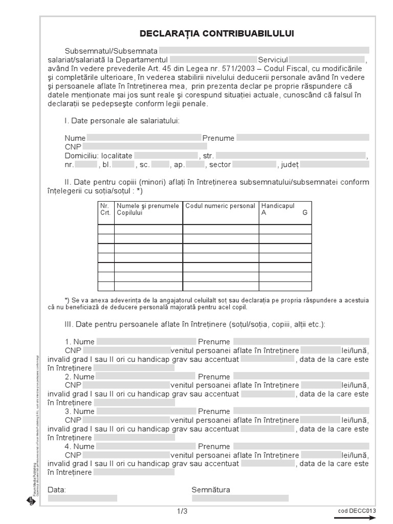 13 Declaratia Contribuabilului | PDF