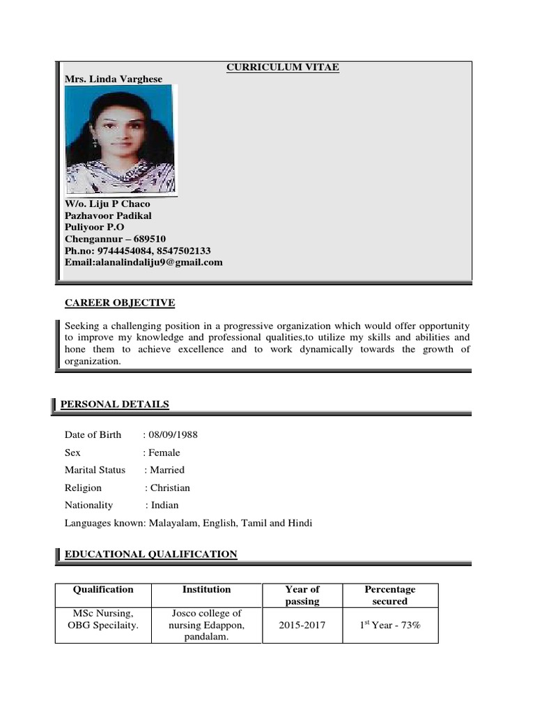 New Linda CV | PDF | Intravenous Therapy | Monitoring (Medicine)