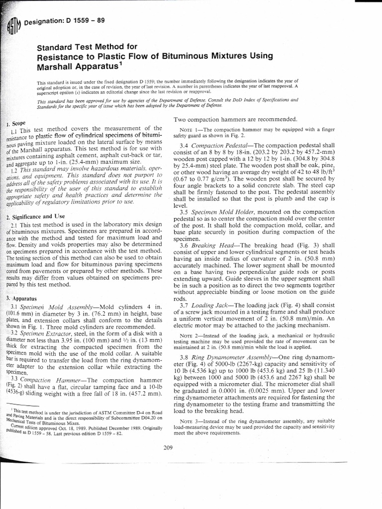 ASTM D1559-89 Standard Test Method For Resistance To Plastic Flow of ...