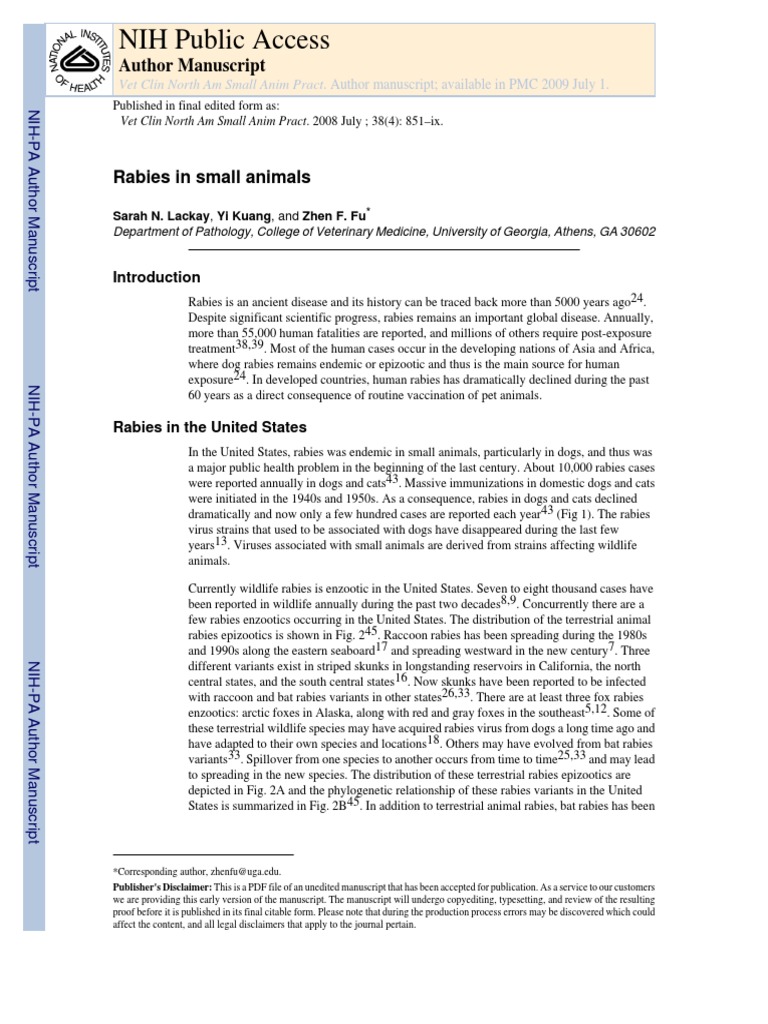 Rabies in Small Animals: Wildlife Threat and Clinical Signs | PDF ...