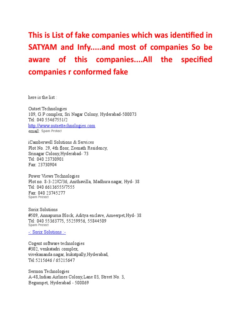 List of Fake IT Companies in India | PDF | Science | It/Computer Sciences