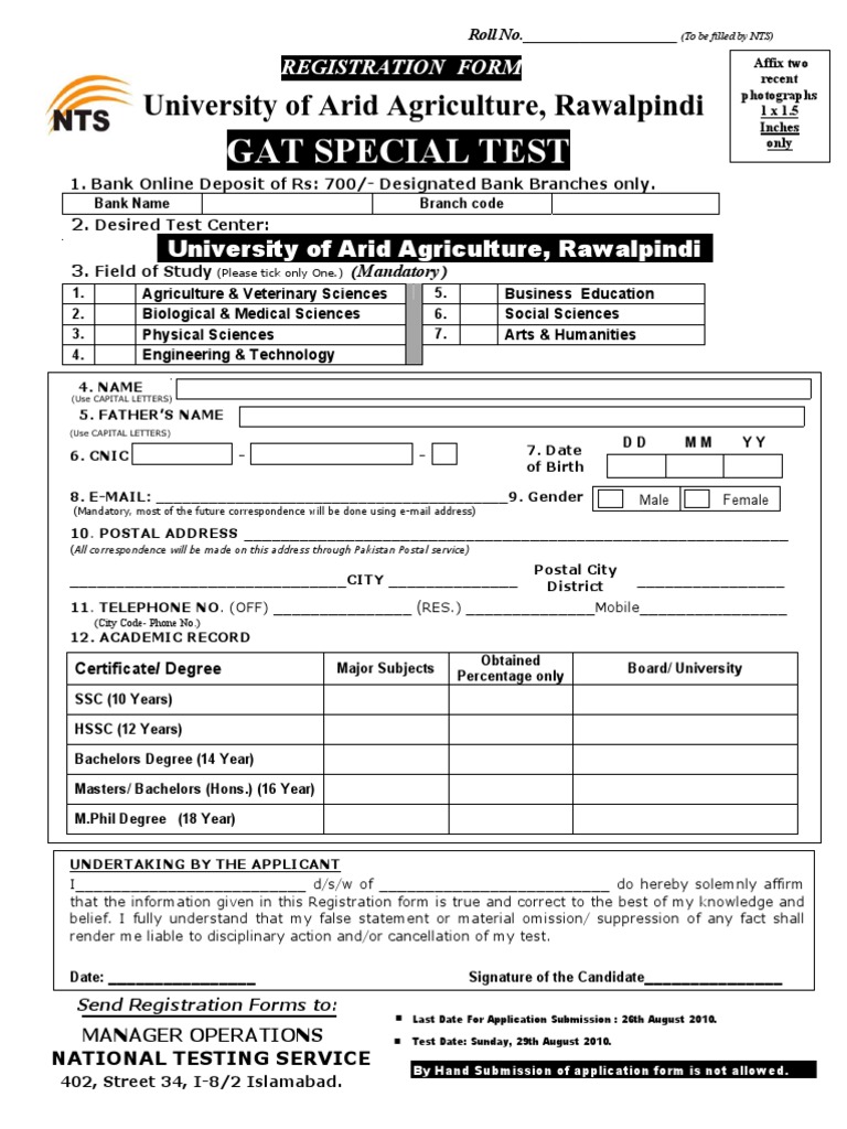 Arid GAT Form Final | PDF