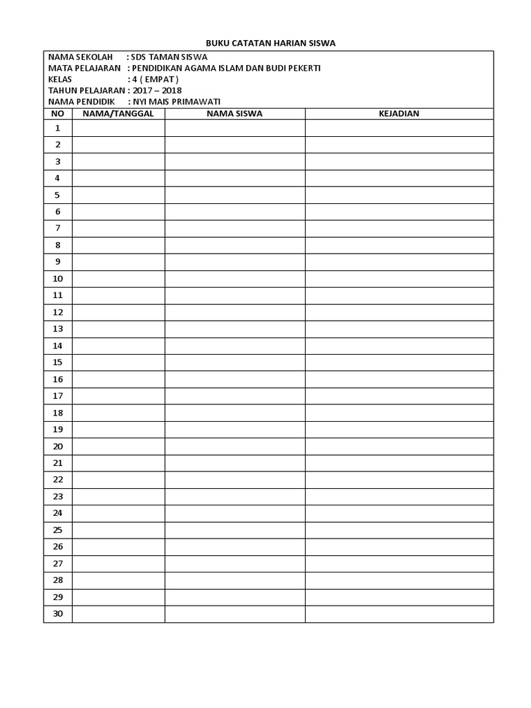 Buku Catatan Harian Siswa | PDF