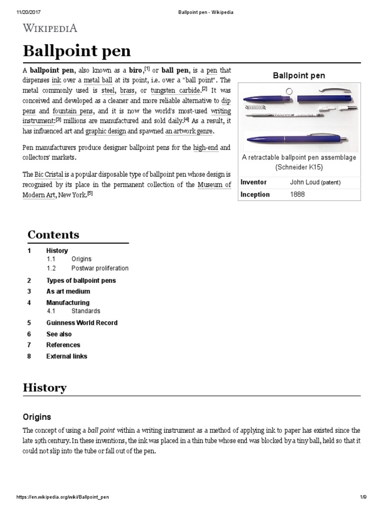 Ballpoint Pen - Wikipedia | PDF | Pen | Stationery