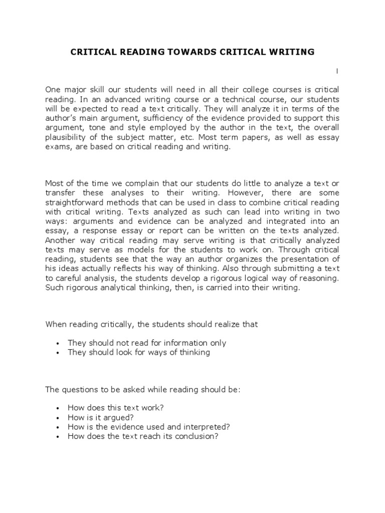 Critical Writing | PDF | Essays | Argument