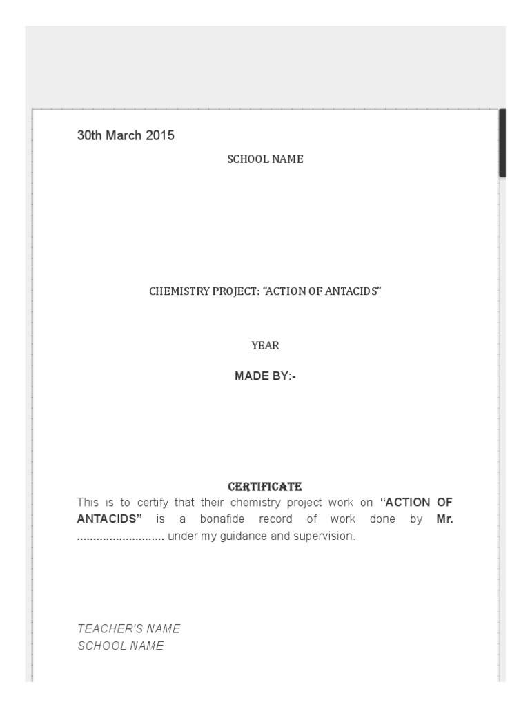 Chem Project Class 12 With Investigatory Project On ' Antacids' | PDF ...