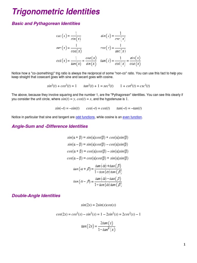 Trigonometric Identities | PDF | Trigonometric Functions | Sine