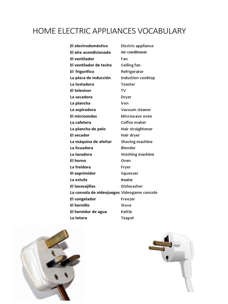 Common Home Appliances and Their Spanish Translations | PDF