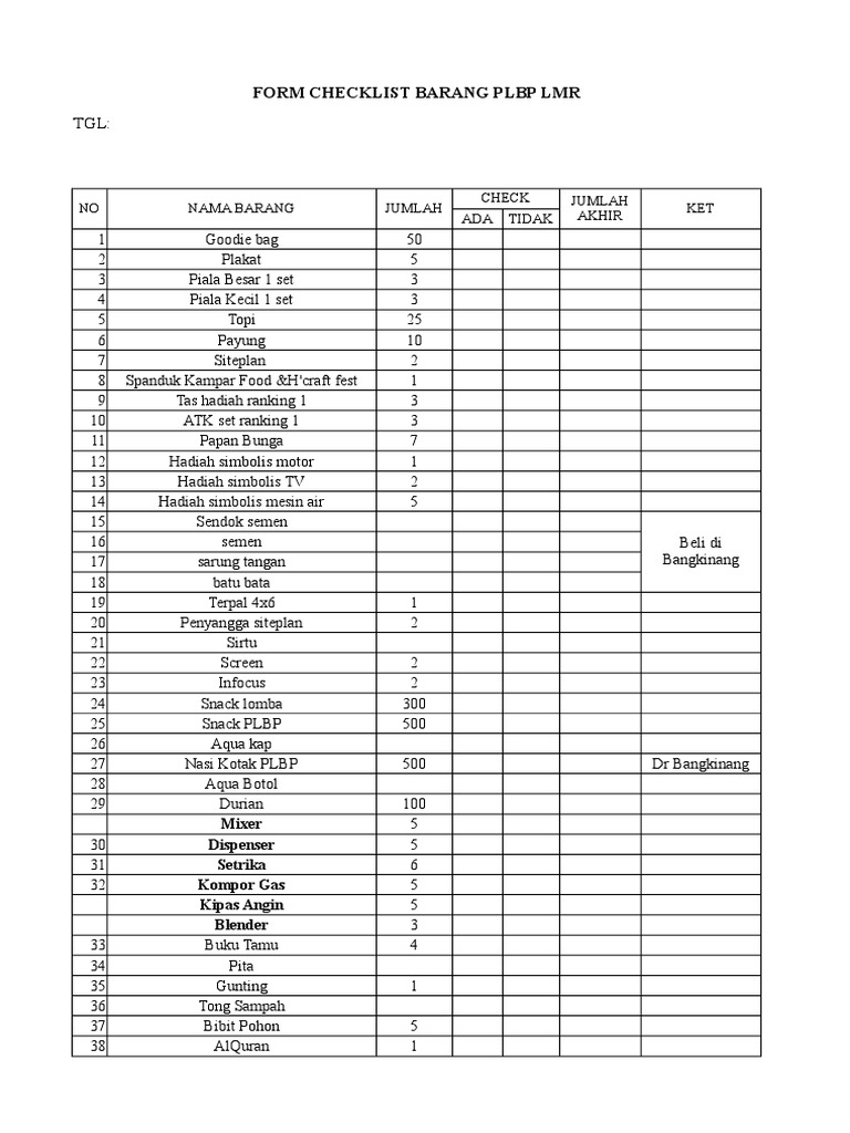 Form Checklist HO | PDF
