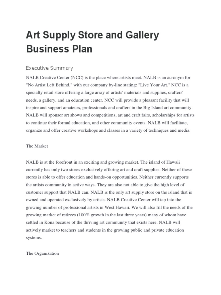 Art Supply Store and Gallery Business Plan | PDF | Balance Sheet | Expense