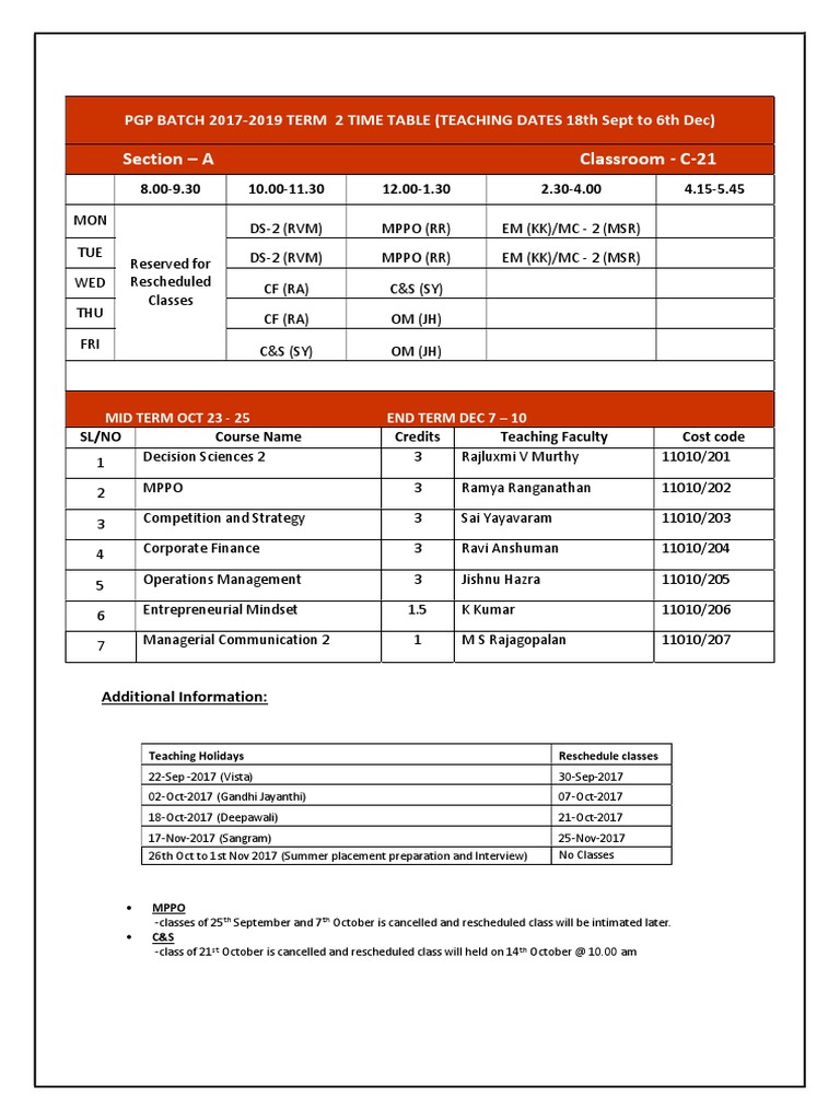 Term 2 - Time Table | PDF | Business