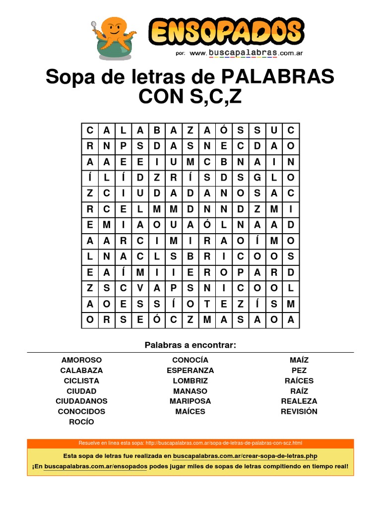 Sopa de Letras de Palabras Con Scz