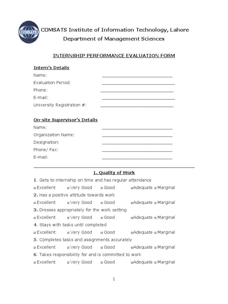 COMSATS Internship Evaluation Form | PDF | Epistemology | Psychology