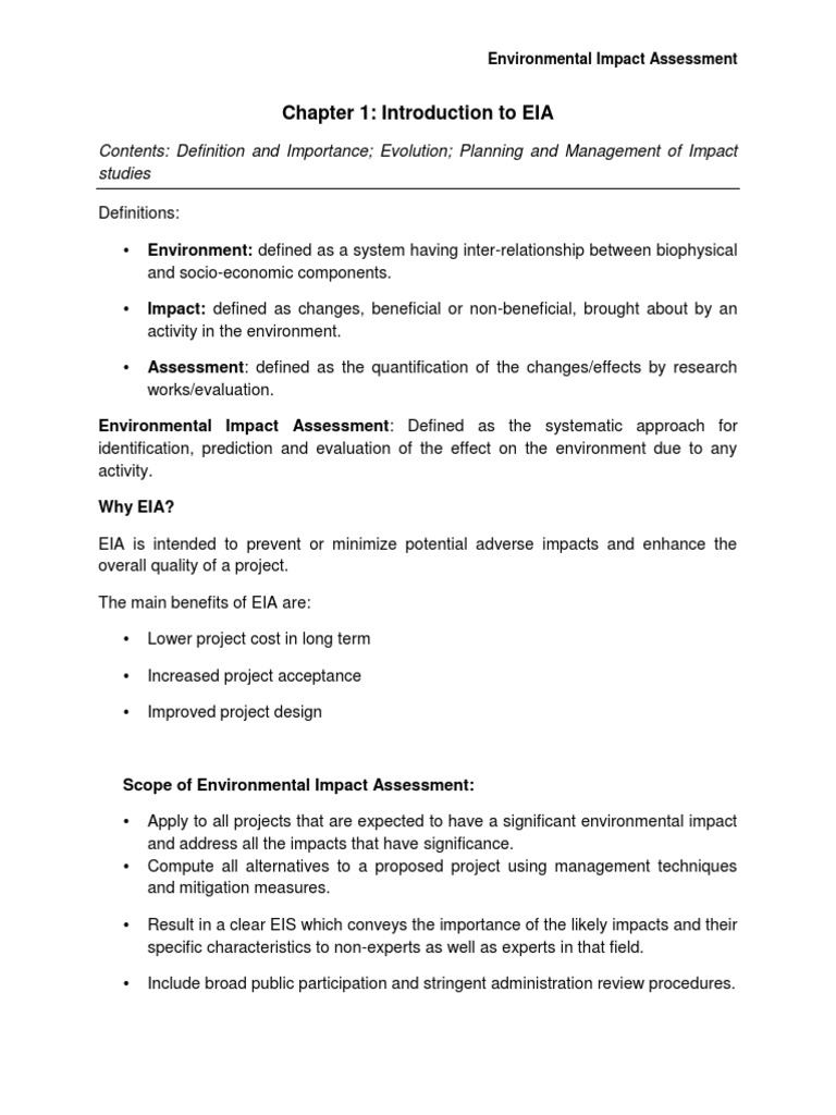 Chapter 1 Introduction To EIA | PDF | National Environmental Policy Act ...
