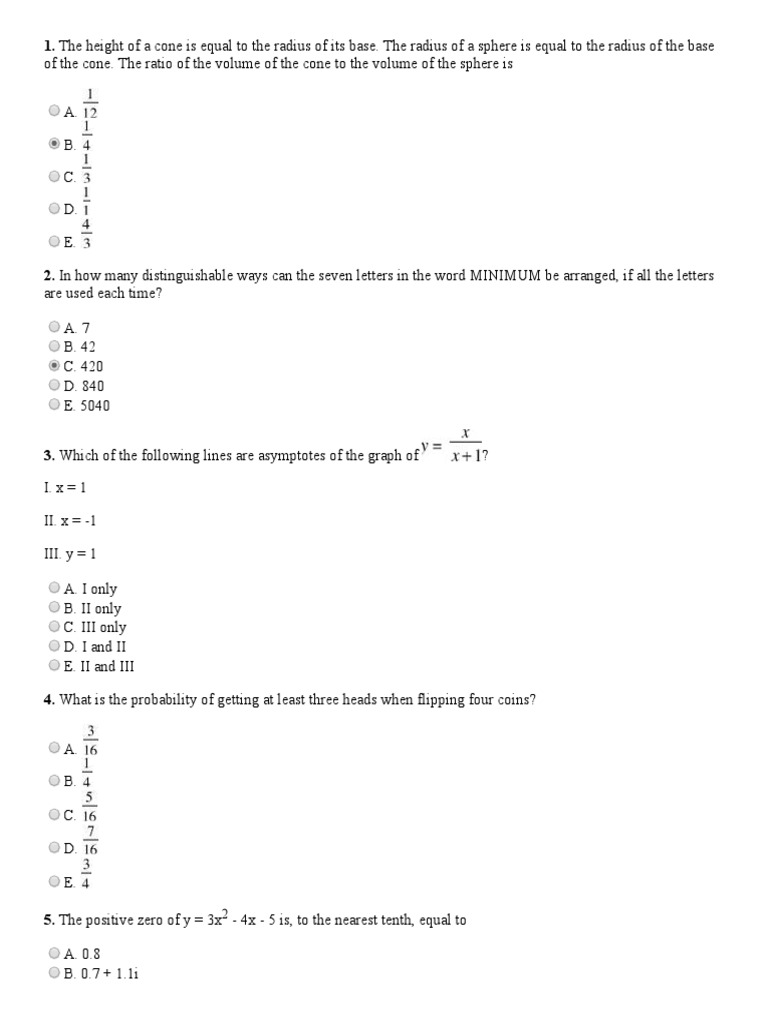 SAT Subject Test Math Level 2 - Full-Length Practice Test 1 Part B ...