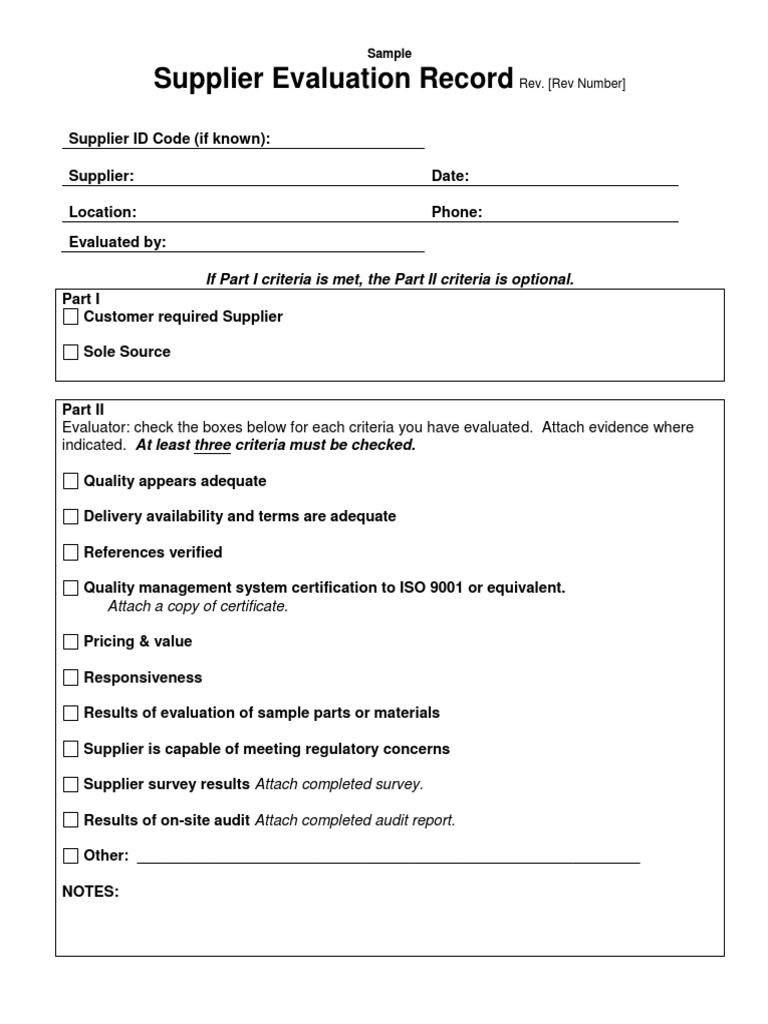 Template - Supplier Evaluation Form | PDF