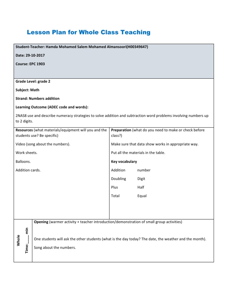 Lesson Plan For Whole Class Teaching | PDF | Lesson Plan | Teachers