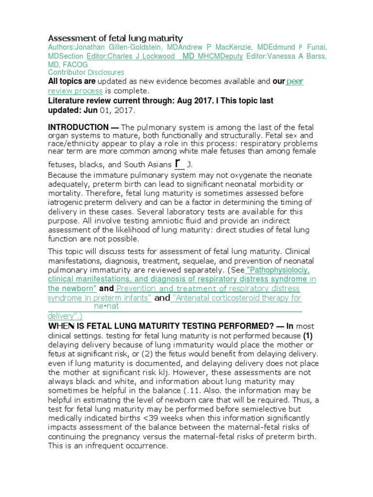 Assessment of Fetal Lung Maturity | PDF | Preterm Birth | Fetus