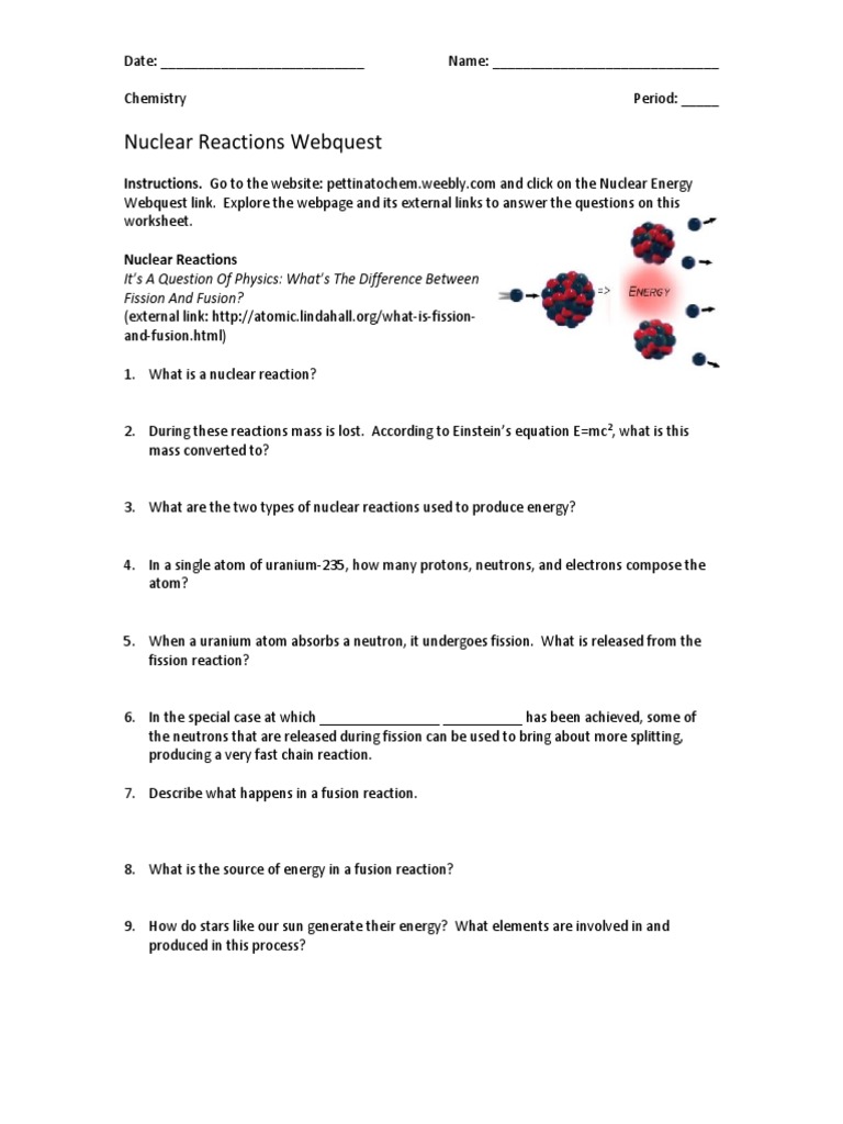 Nuclear Reactions Webquest | PDF | Nuclear Physics | Nuclear Fusion