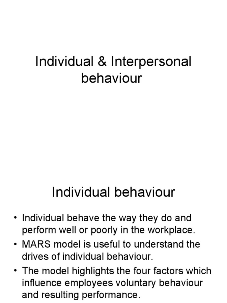 Understanding Individual & Interpersonal Behavior | PDF | Behavior ...