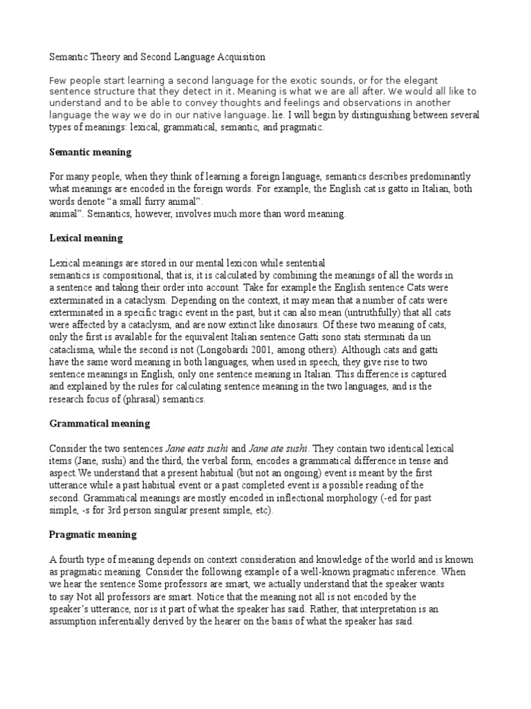 Semantic Theory | PDF | Language Acquisition | Lexicon