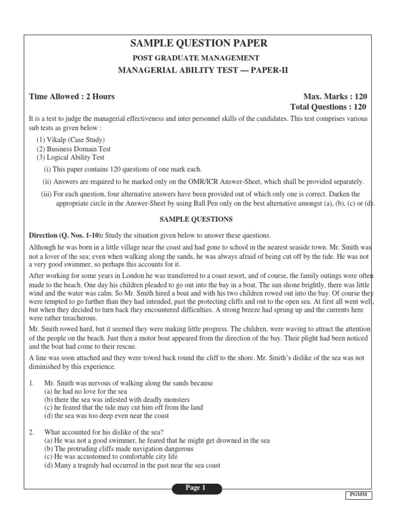 Sample Question Paper: Managerial Ability Test - Paper-Ii | PDF | Business