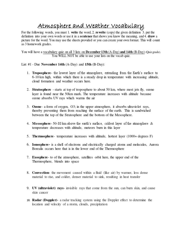 Voc For Climate and Weather | PDF | Atmosphere Of Earth | Cloud