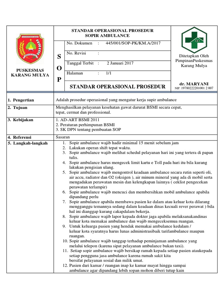 Sop Sopir Ambulance | PDF