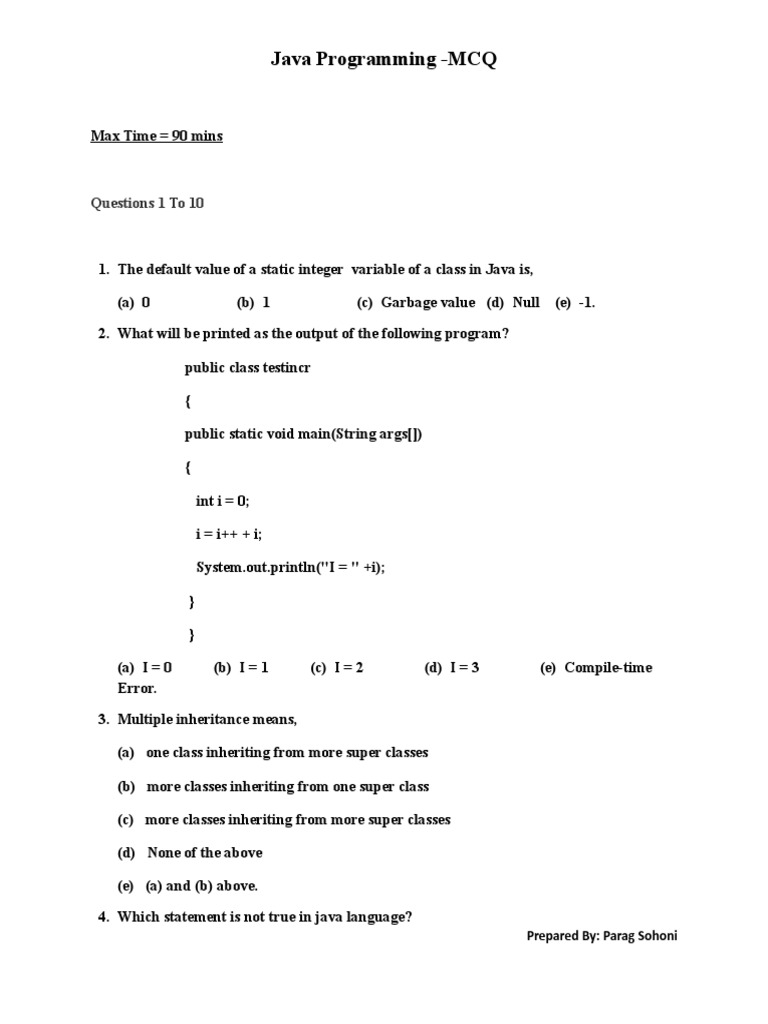 Mcq 50 Qs Pdf Class Computer Programming Method Computer Programming