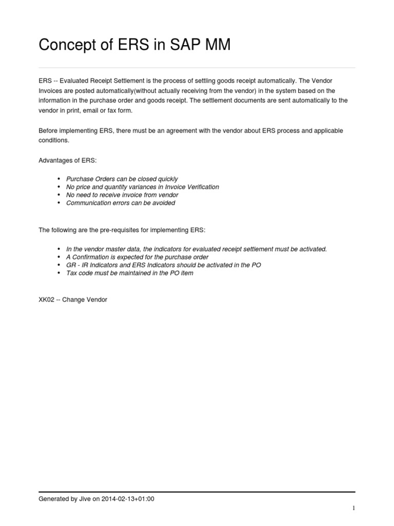An In-Depth Guide to Evaluated Receipt Settlement (ERS) Configuration and Implementation in SAP ...