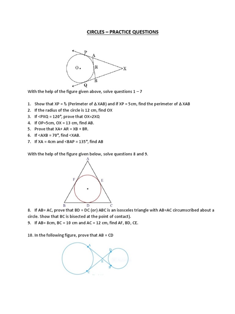 Circles - Practice Questions | PDF