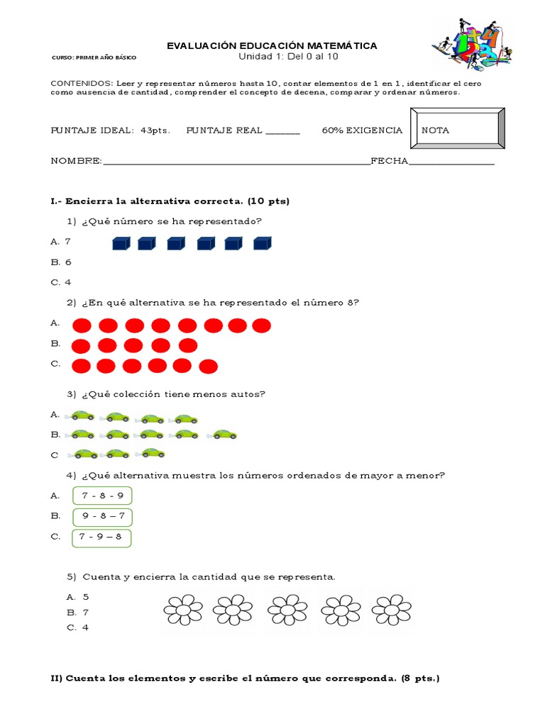 Prueba Primero Números Hasta 10 | PDF