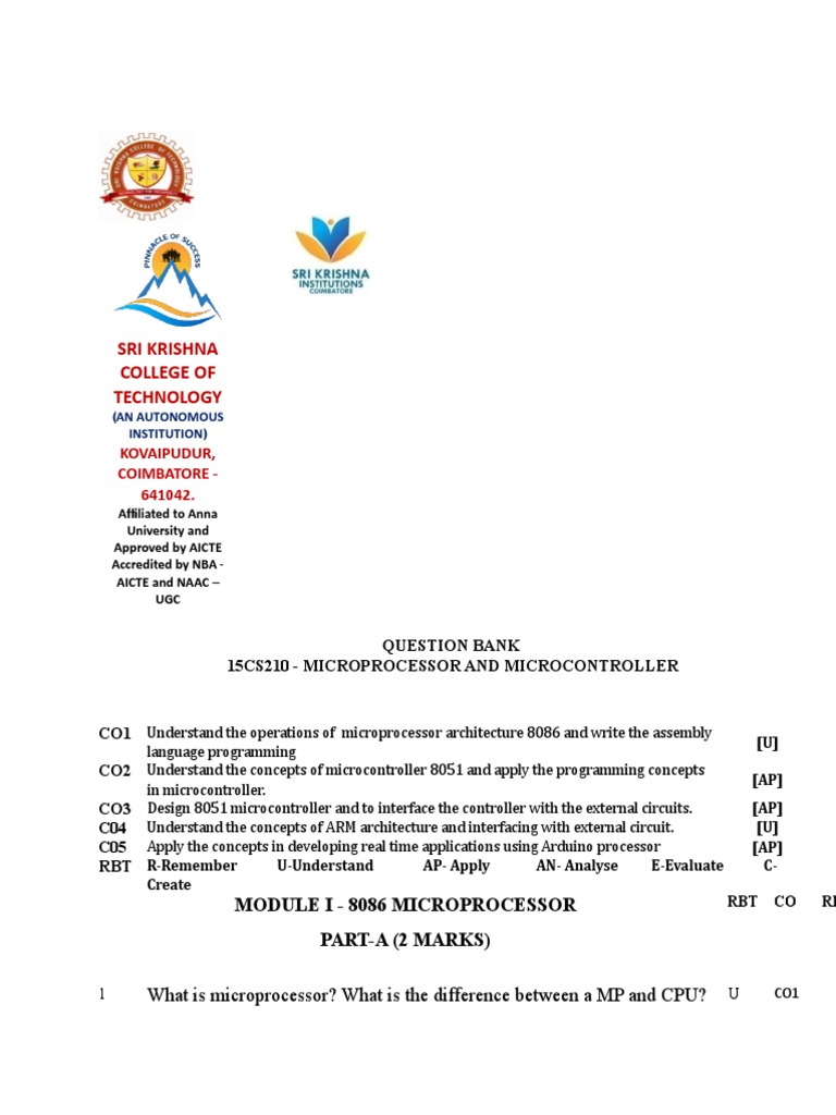 Microprocessor & Microcontroller Question Bank | PDF | Arm Architecture ...