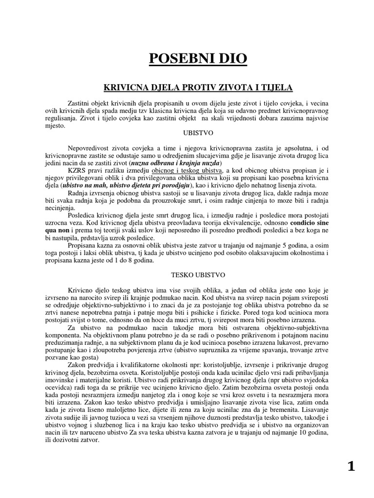 Skripta Krivicno Pravo Posebni Dio | PDF