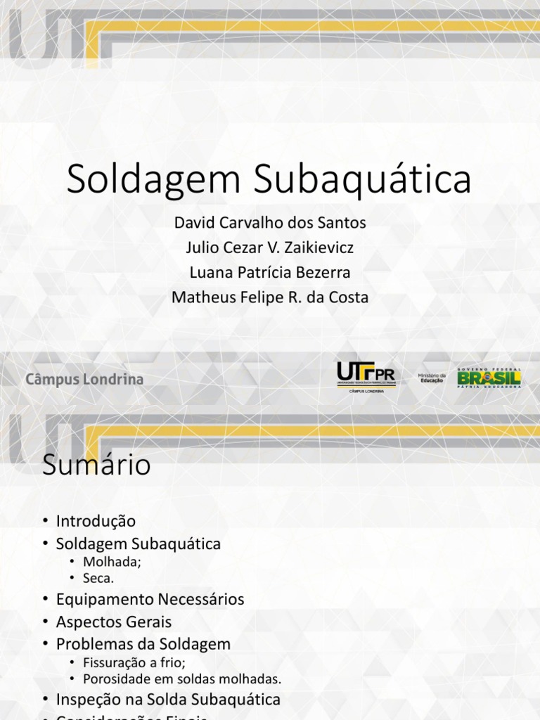 Soldagem Subaquática: Métodos e Desafios | PDF | Hidrogênio | Gases
