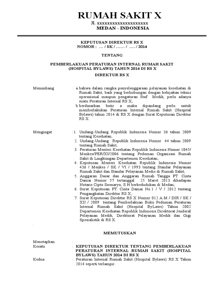 SK Dir Rs TTG Pemberlakuan HBL 2014 | PDF