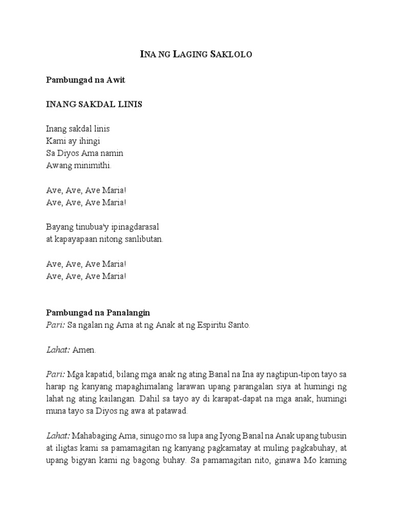 Ina NG Laging Saklolo | PDF