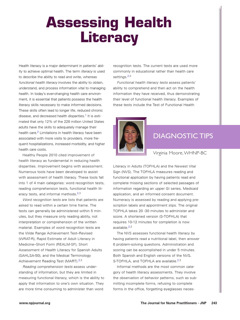 Assessing Health Literacy: Diagnostic Tips | PDF | Literacy | Reading ...