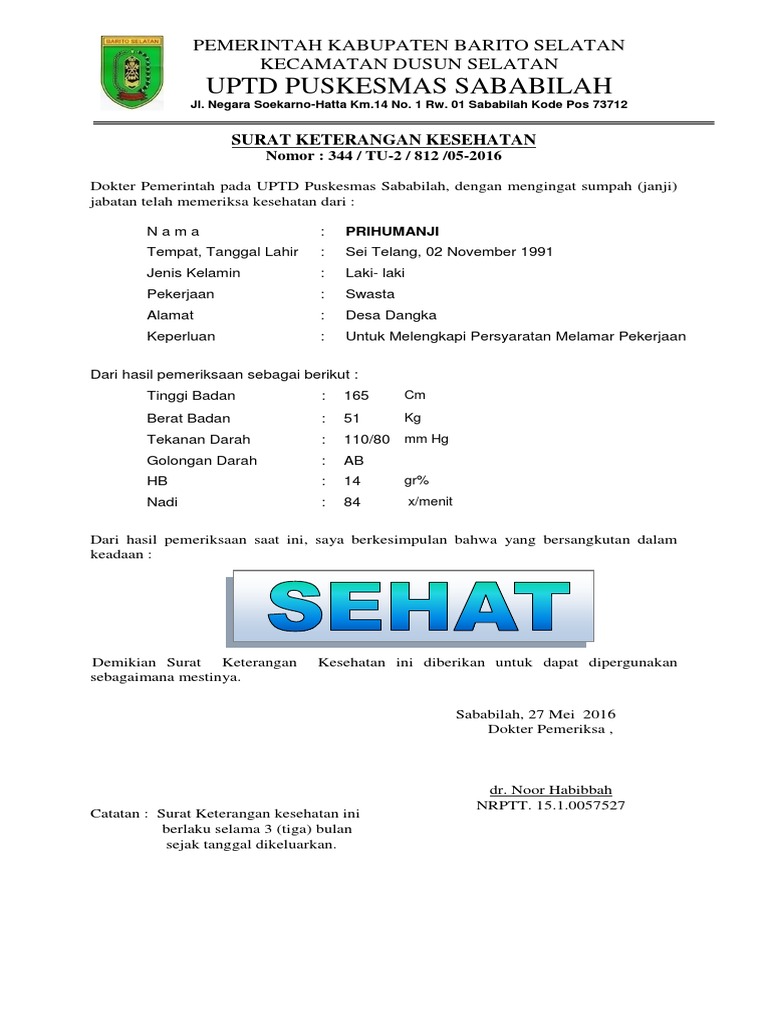 Surat Keterangan Kesehatan | PDF