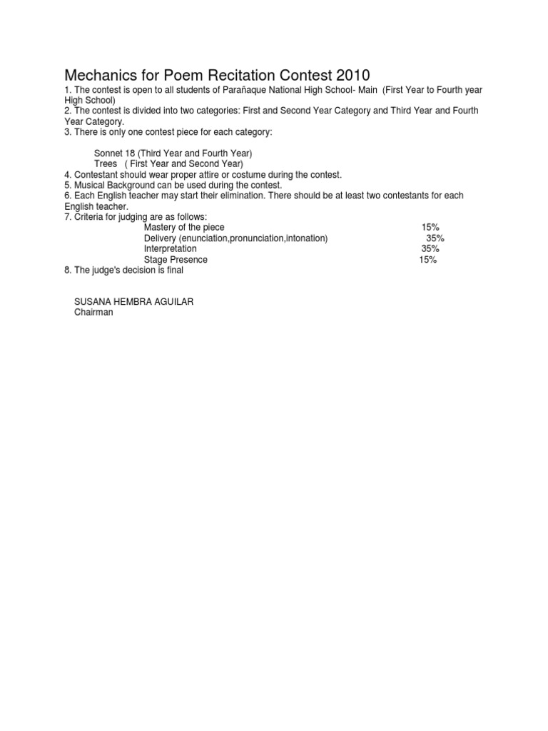 Mechanics For Poem Recitation | PDF | Poetry