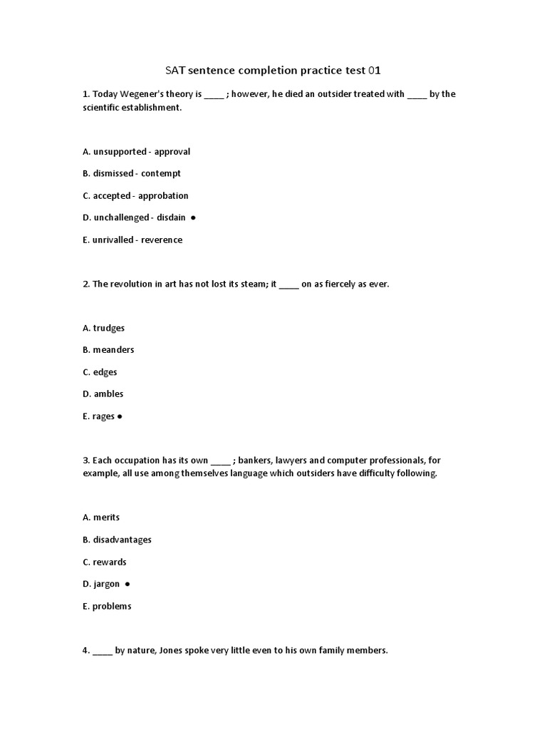 SAT Sentence Completion Practice Test 01 | PDF | Social Science ...