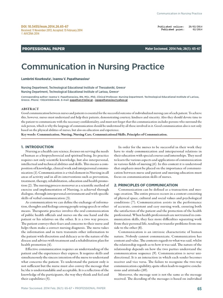 Communication in Nursing Practice | Nursing | Nonverbal Communication