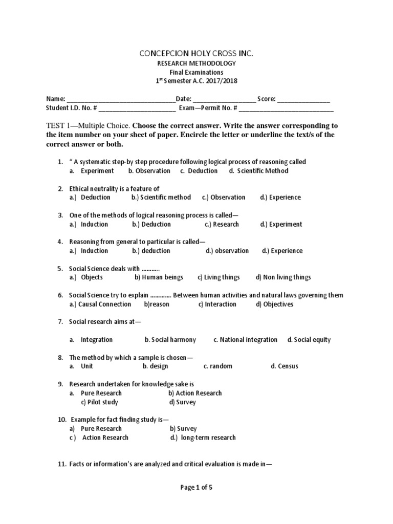 Final Exams in RESEARCH METHODS | PDF | Hypothesis | Social Science ...