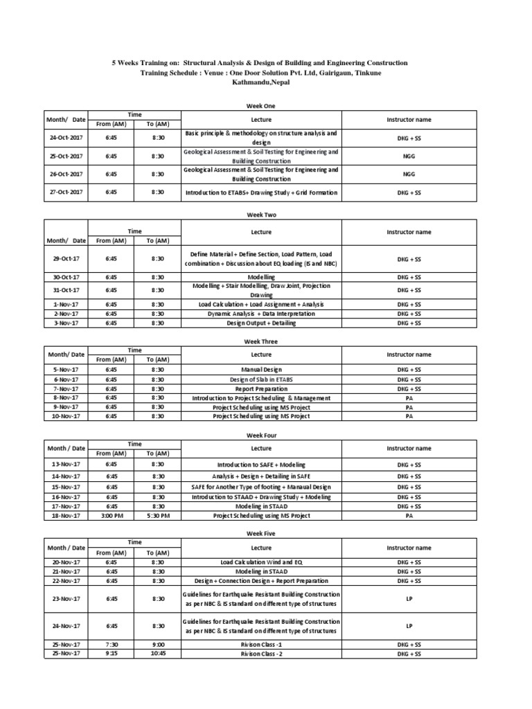 Training Schedule Structure Final | PDF | Structural Load | Engineering