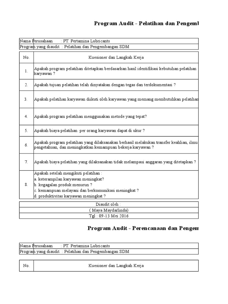 Contoh Kka Dan Lap. Audit MGMNT | PDF