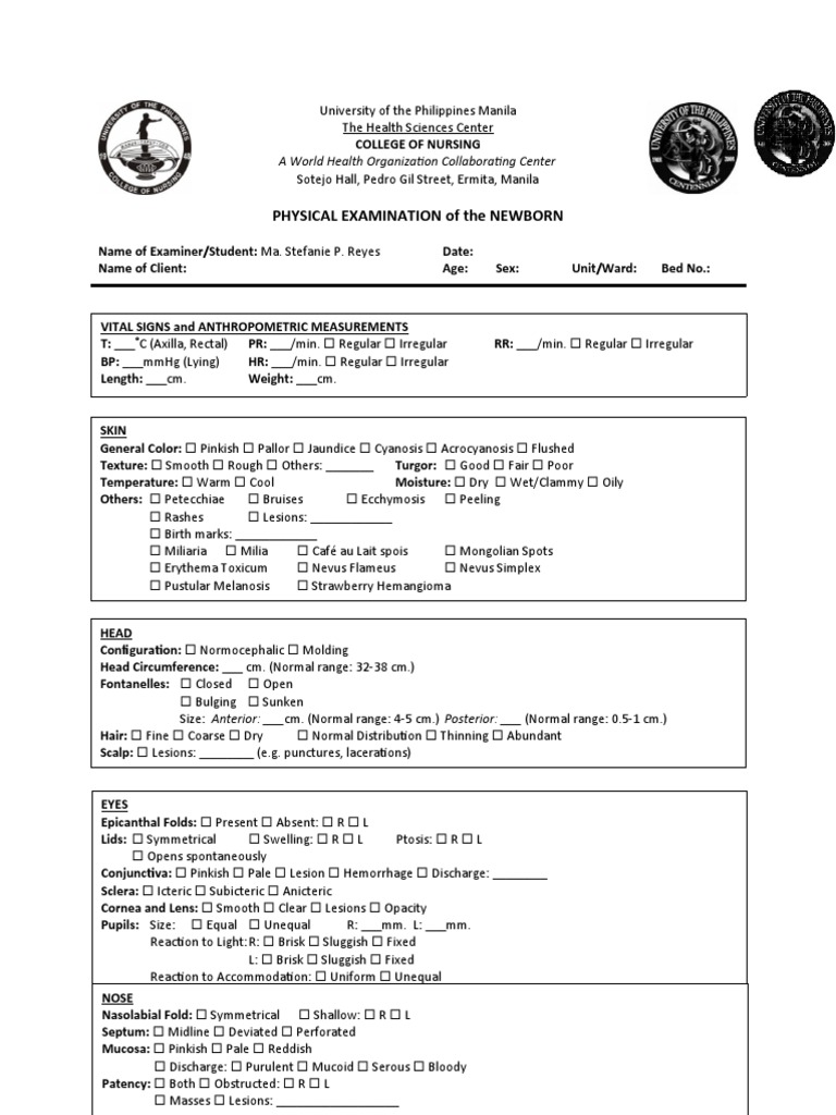 PE Form - Neonate | PDF | Clitoris | Diseases And Disorders