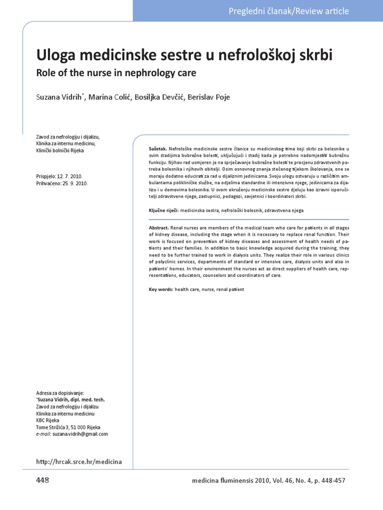 Uloga Medicinske Sestre U Nefrologiji | PDF