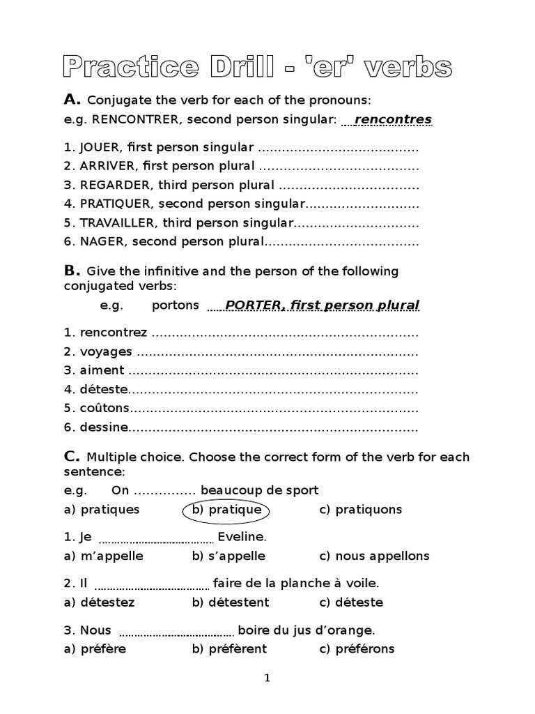 French Verbs Er Verb Practice | PDF | Langues | Arts du langage et ...